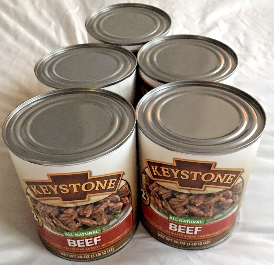 KEYSTONE ALL NATURAL Beef 5 cans - 28 OZ CAMPING SURVIVAL 168 oz total ...